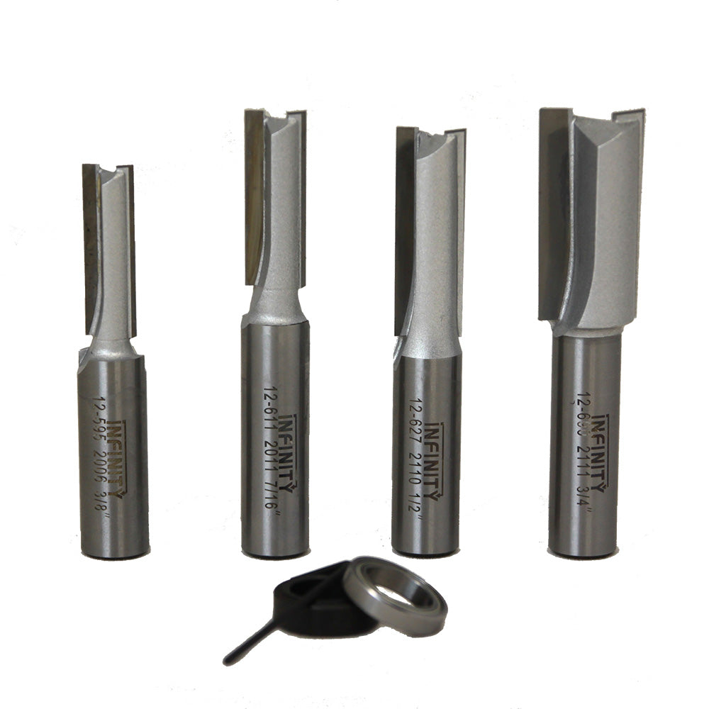 Infinity Tools 1/2" Shank 4-Pc. Extra Long Straight Router Bit Set ...