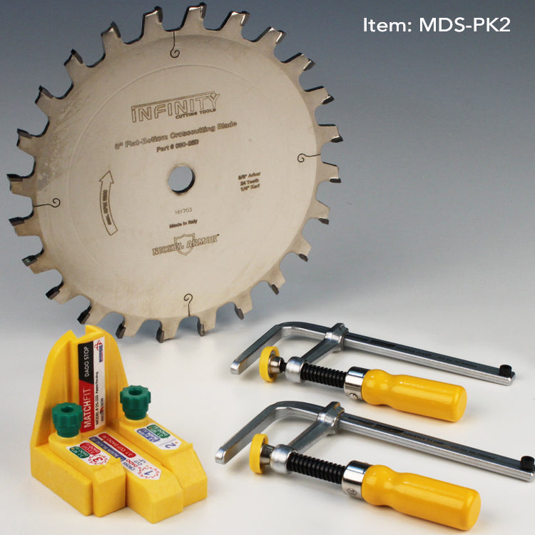MicroJIG MATCHFIT Dado stop Package 2 with Infinity Tools 1/4" Kerf Fl ...